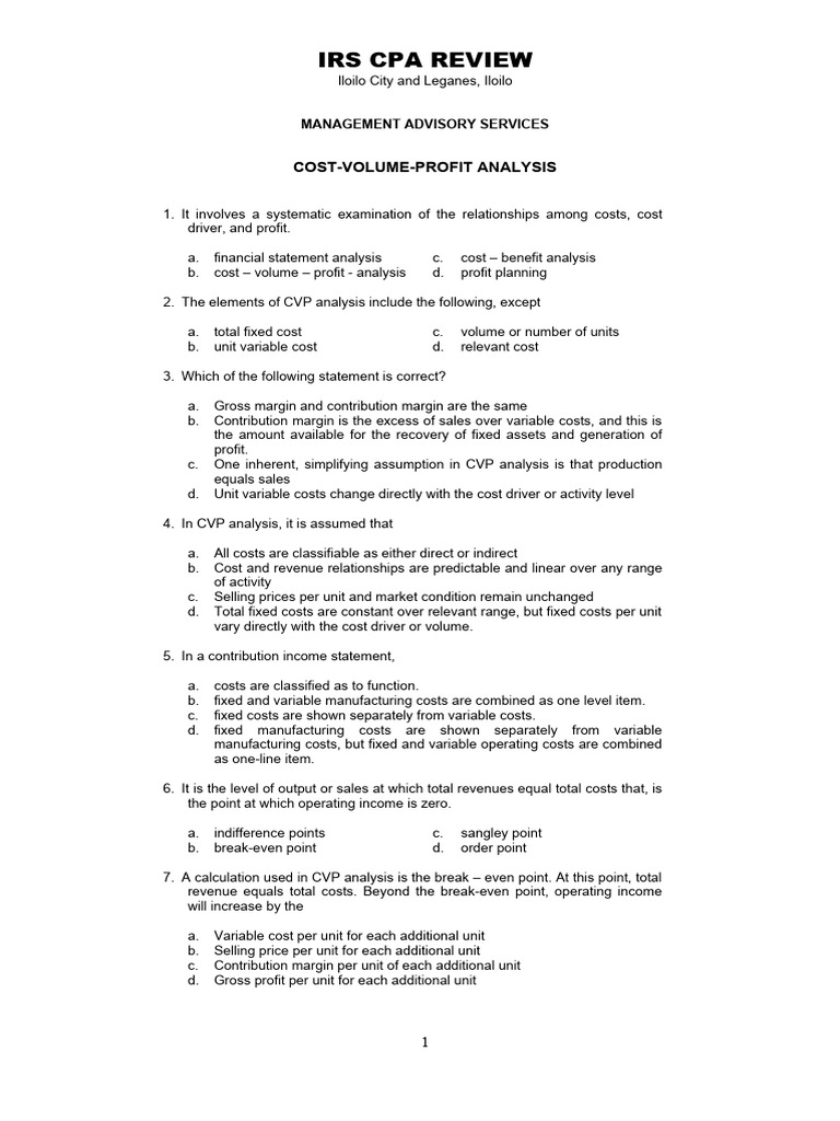 MS Review Material CVP | PDF | Economics | Economies