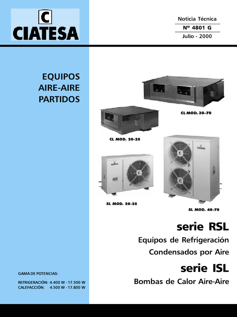 Ciatesa Serie RSL Isl Manual Tecnico-Sl-Cl | PDF | Bomba de calor ...