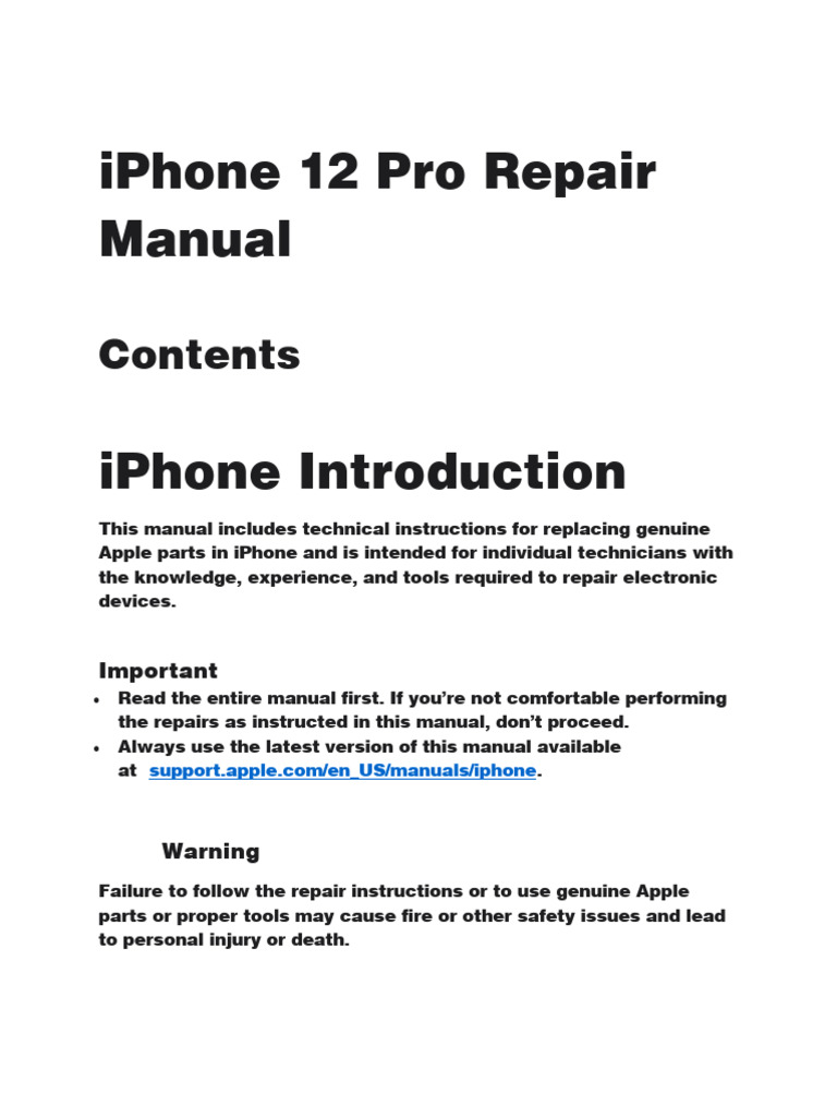 Iphone 12 Pro Repair Manual | PDF | Ios | I Phone
