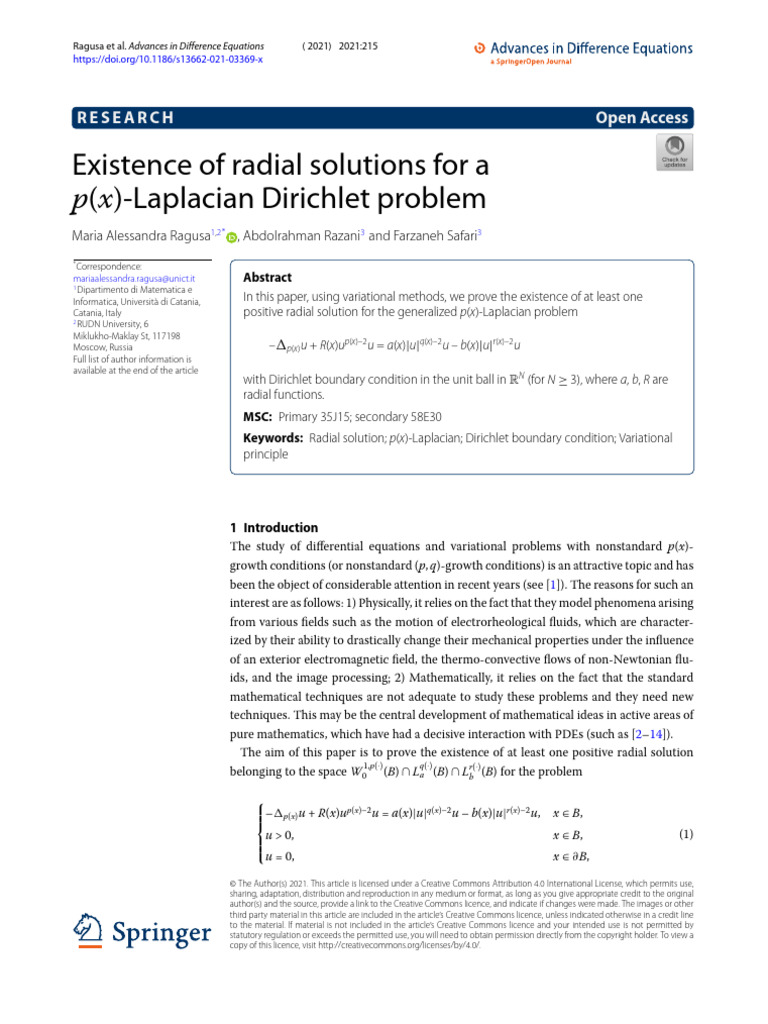 Existence of Radial Solutions For A (X) - Laplacian Dirichlet Problem ...