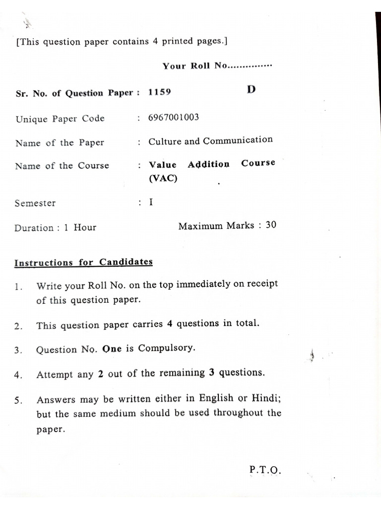 Culture and Communication Question Paper | PDF