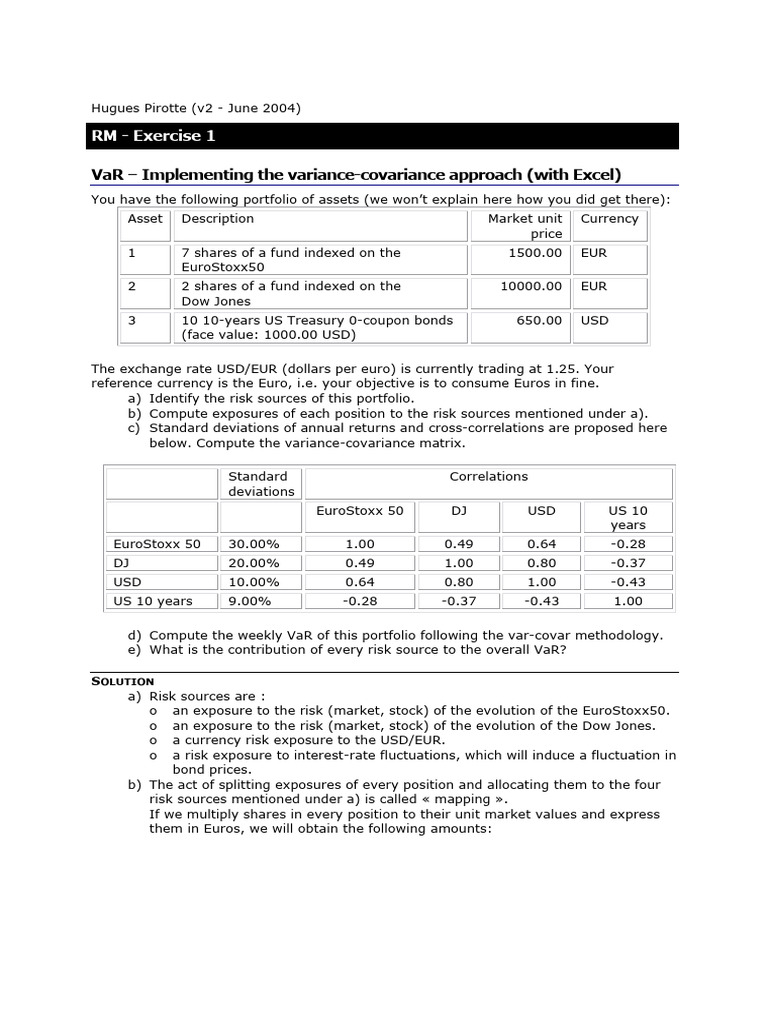Basic Variance Covariance Pdf Financial Risk Covariance Matrix