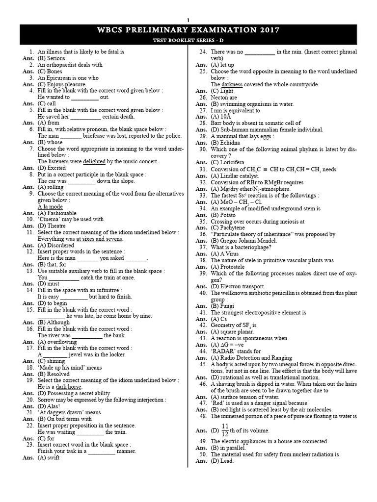 Wbcs Preliminary Revised 2017 | PDF | Young Adult