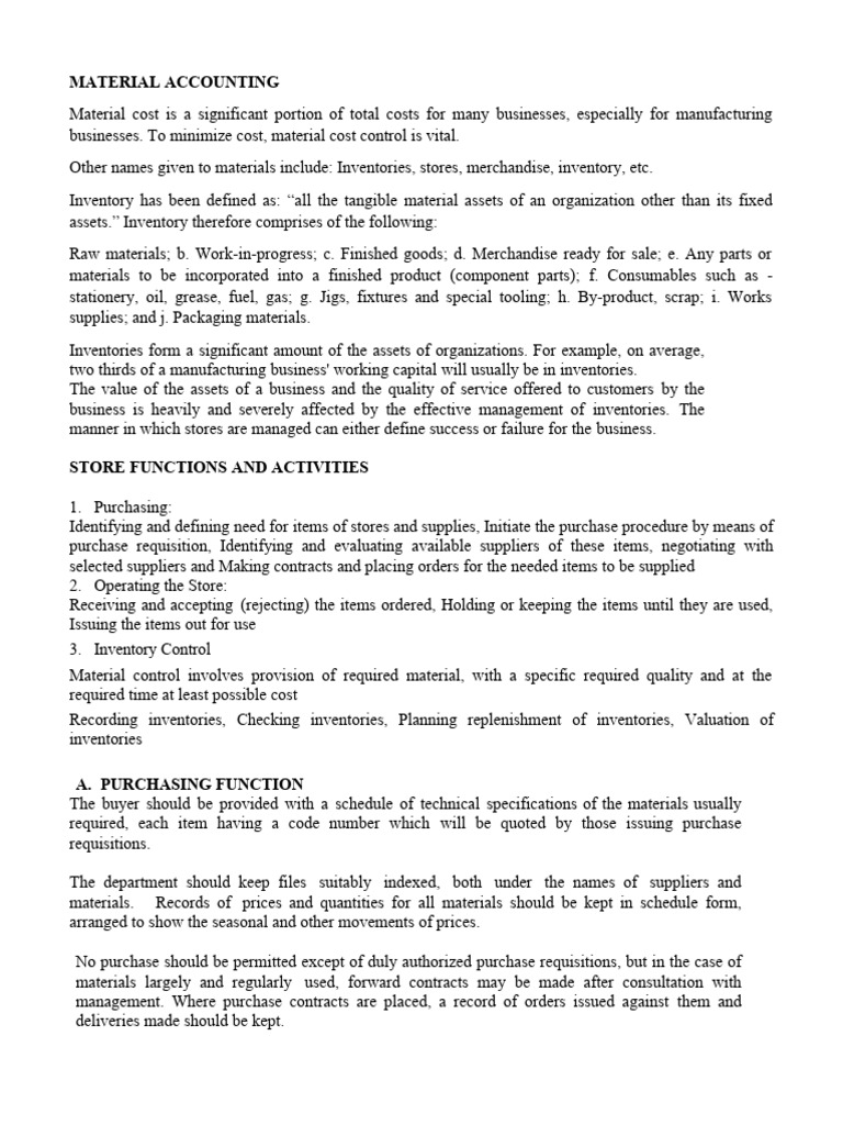 Acc 104 Material Accounting 7-5-24 | PDF | Inventory | Financial Economics