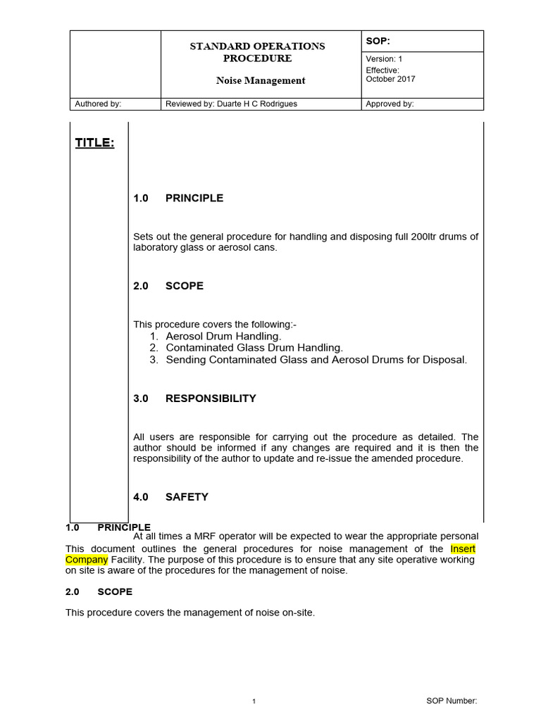 SOP_3.10 Noise Management | Download Free PDF | Laboratories | Safety