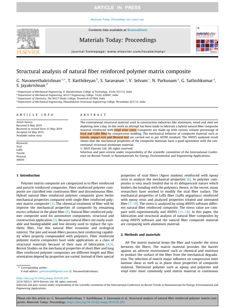 Natural Fiber Polymer Composite Analysis | PDF | Composite Material ...