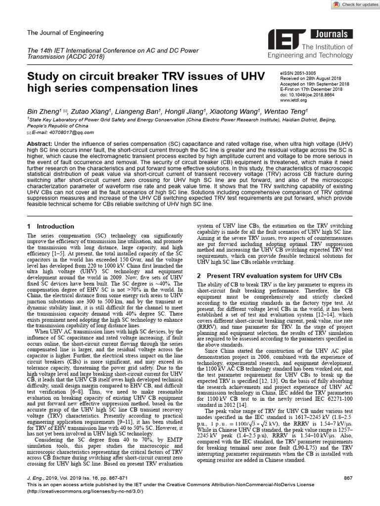 The Journal of Engineering - 2018 - Zheng - Study on circuit breaker TRV issues of UHV high ...