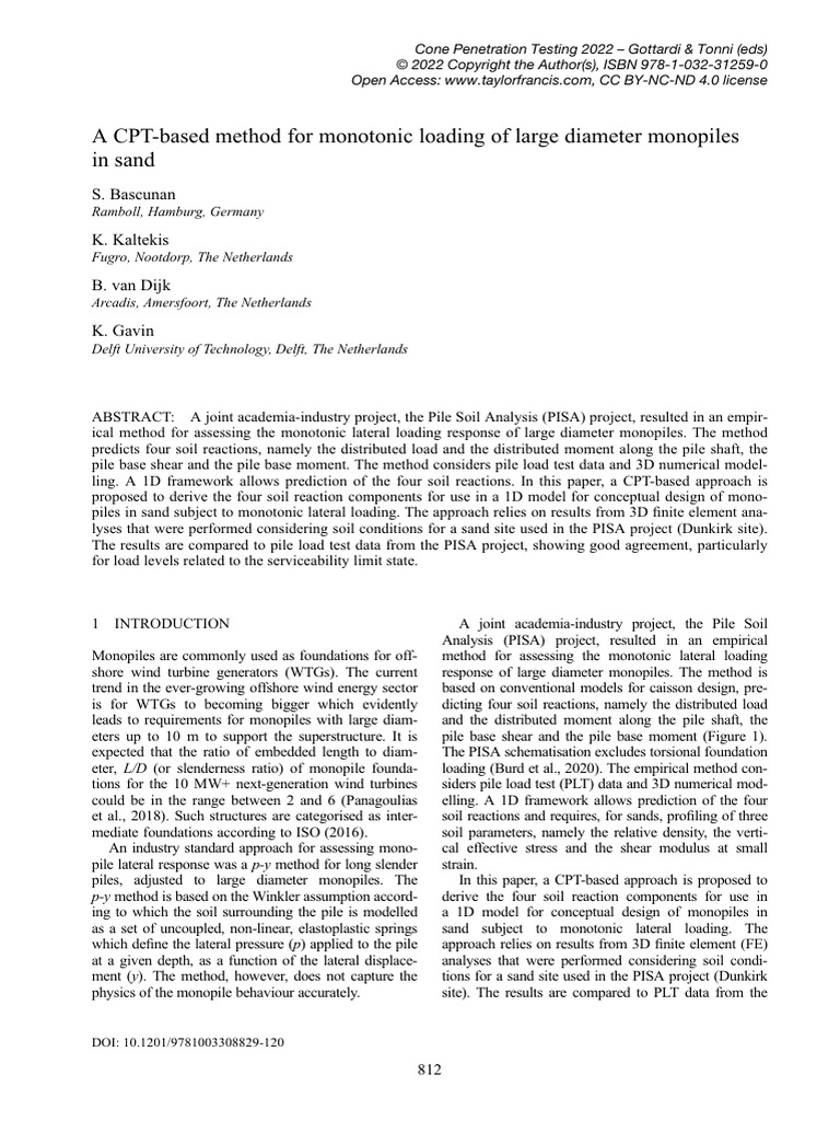 CPT22 Bascunan Etal CPT-based Method Monopiles Sand | PDF | Deep Foundation | Force
