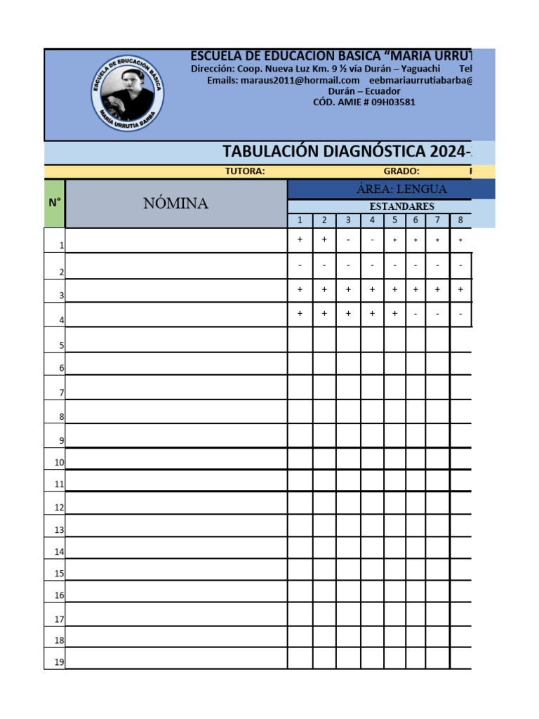 Tabulación Diagnóstica Lengua 2024-2025 | PDF