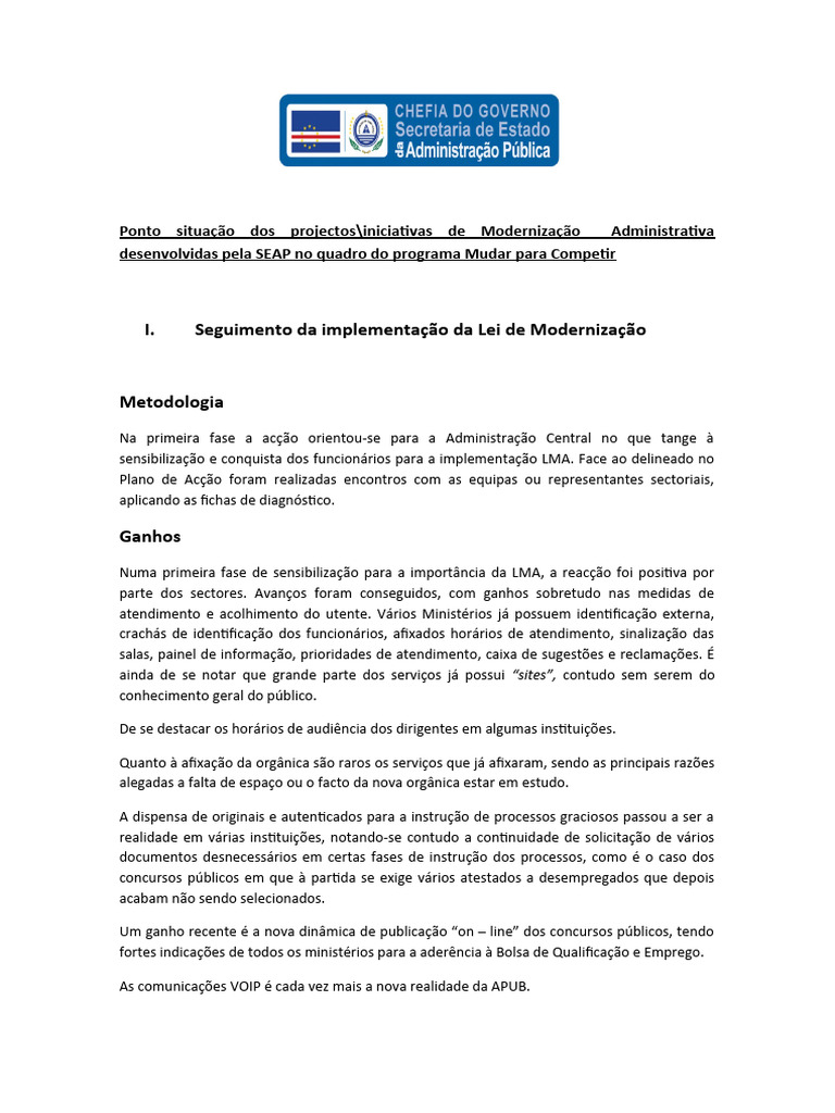 Projectos Da SEAP No Quadro Do Mudar para Competir | PDF | Gestão de recursos humanos | Estado