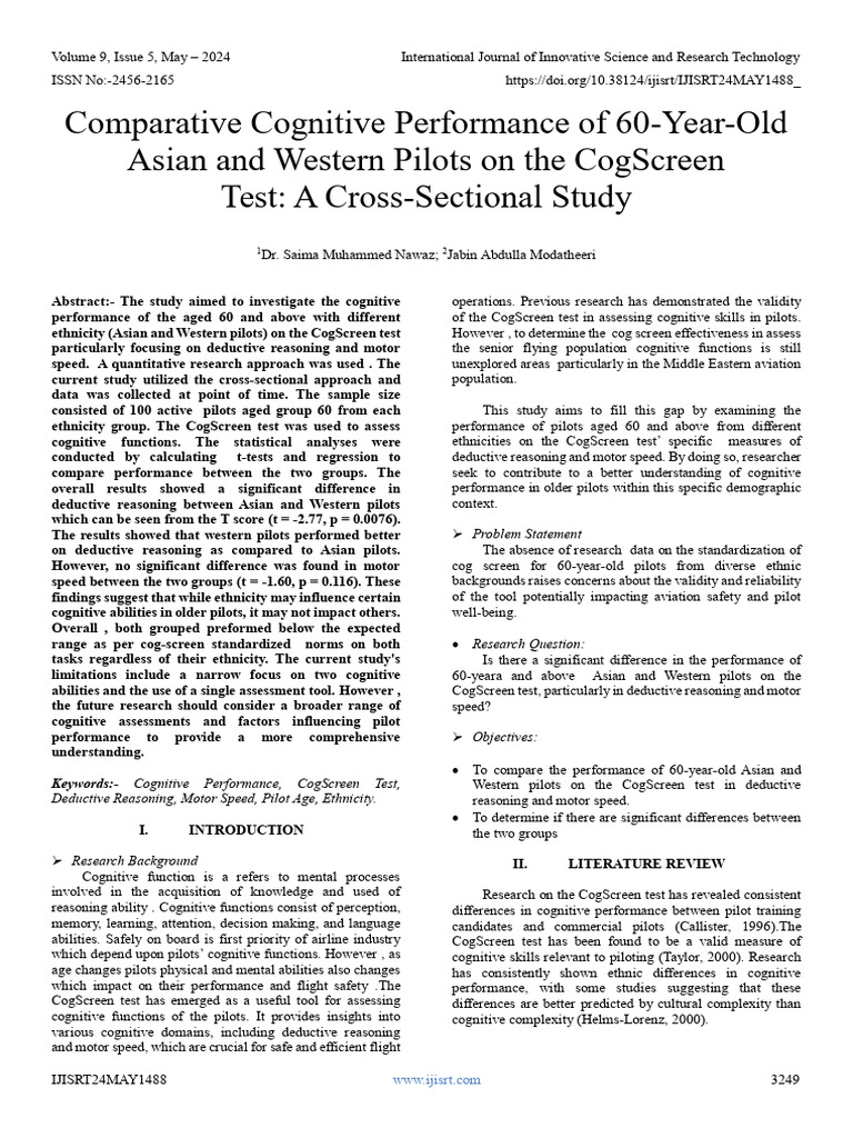 Cognitive Performance of Pilots on CogScreen | PDF | Student's T Test ...