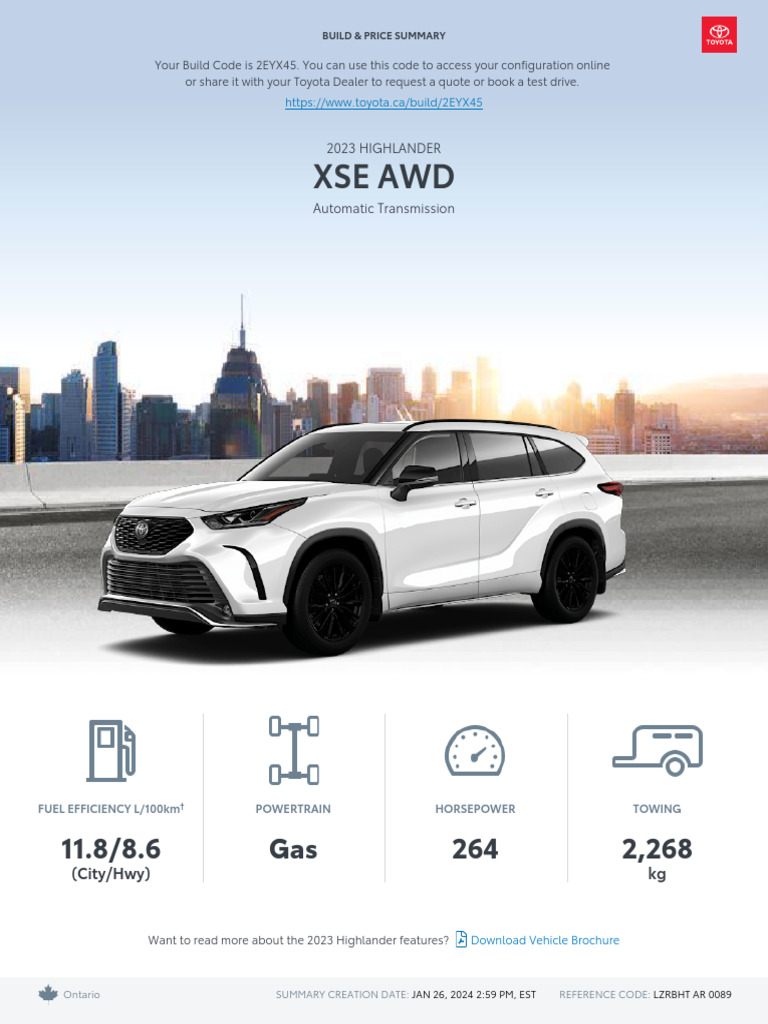 Toyota Build and Price 2023 Highlander XSE AWD | Download Free PDF ...