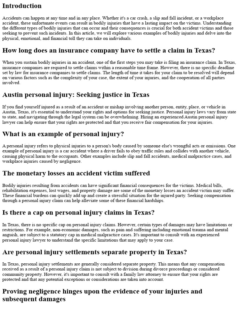 Examples of Bodily Injuries: Understanding The Impact of Accidents ...