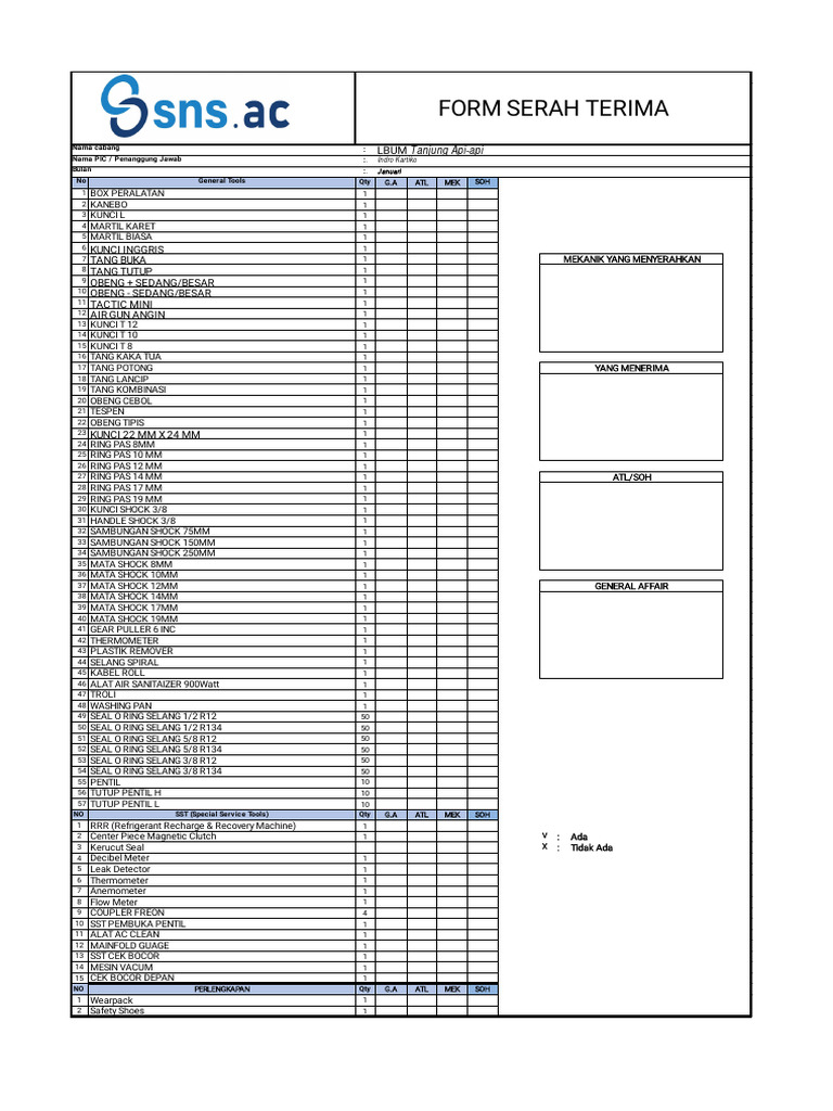Form Checklist Serah Terima | PDF