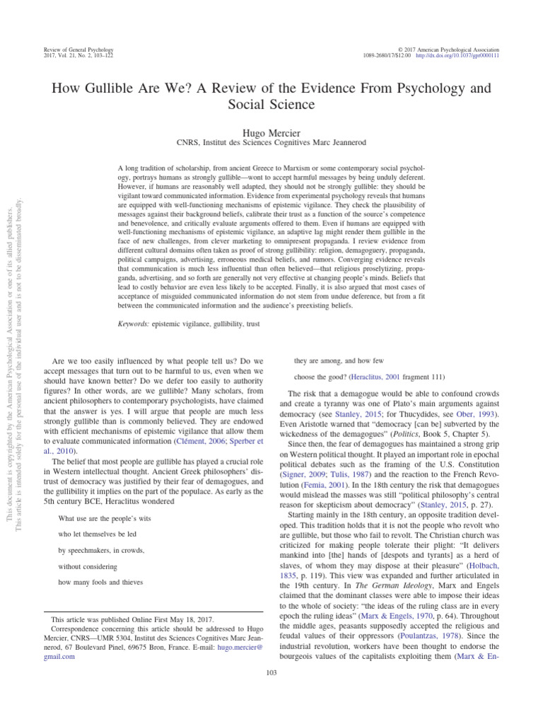 How Gullible Are We - A Review of The Evidence From Psychology and ...