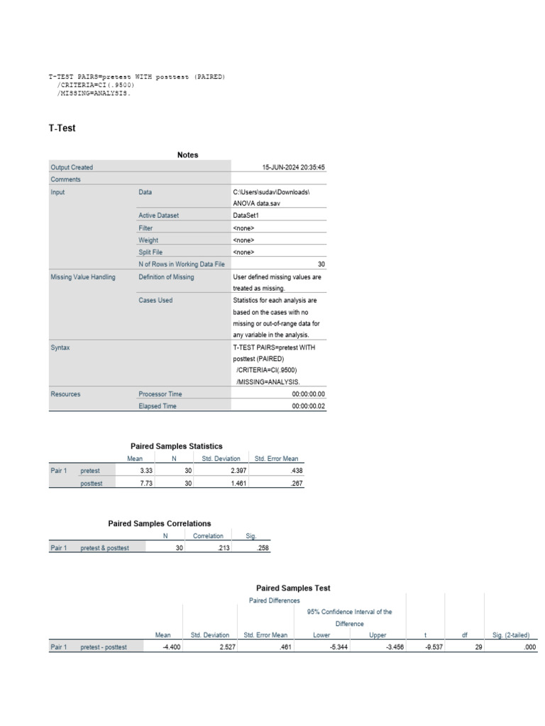 Test of Difference - Revised Table With Analysis | PDF | Student's T ...