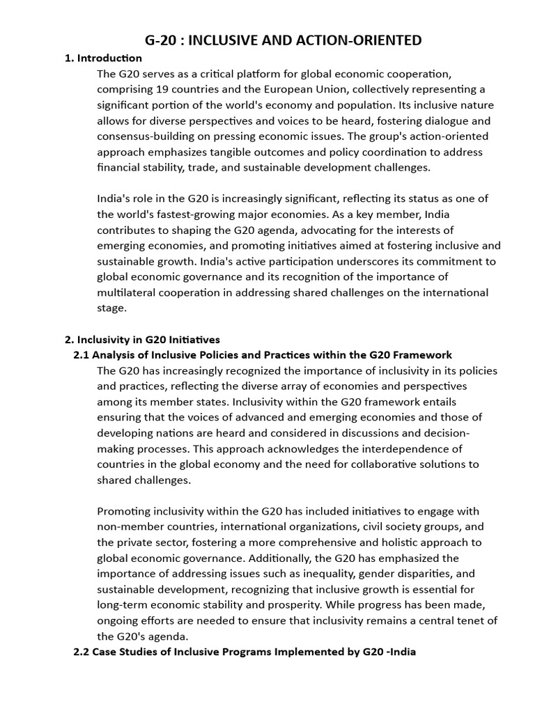 G20 Inclusive and Action-Oriented Project | PDF | Sustainability ...
