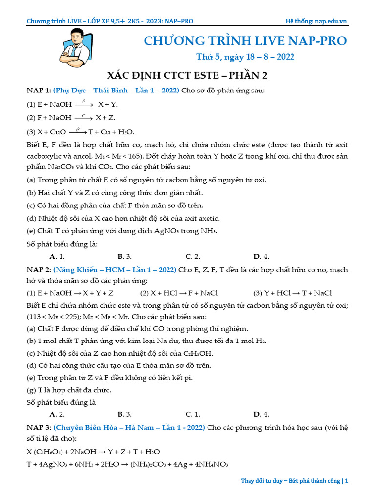 20. XÁC ĐỊNH CTCT CỦA ESTE - PHẦN 2 | PDF