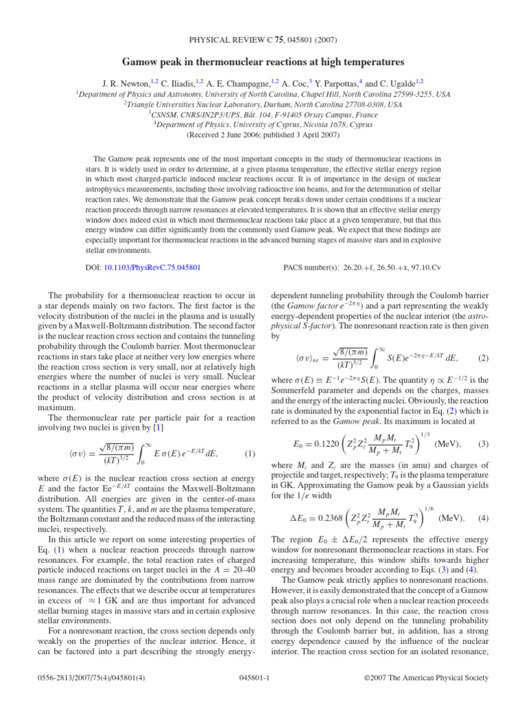 Gamow Peak in Thermonuclear Reactions at High Temperatures | Download ...