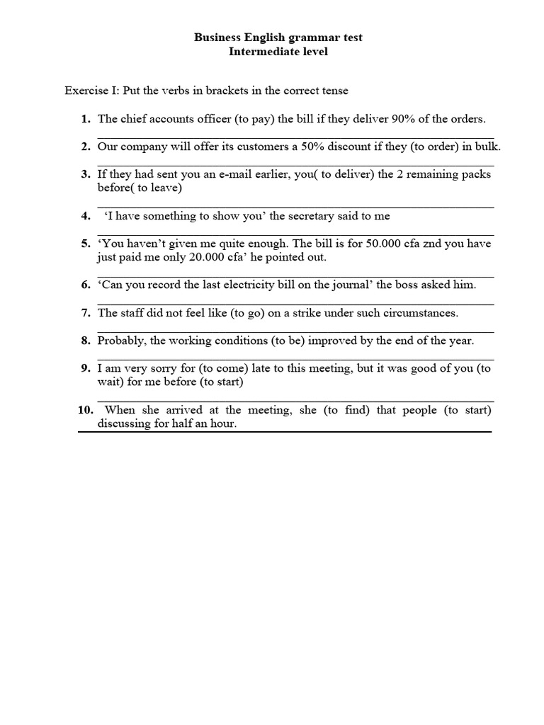 Business English Grammar Test (1) for Revision | Download Free PDF ...