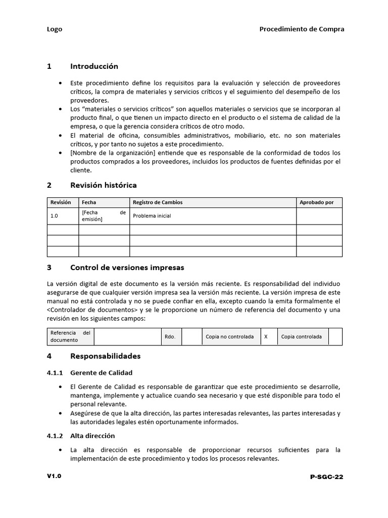 P-QMS-22 Procedimiento de Compra | PDF | Calidad (comercial) | Business