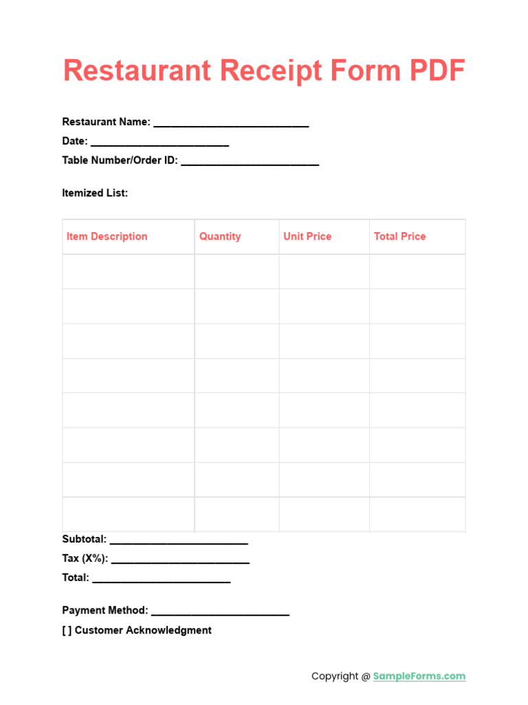 Restaurant Receipt Form PDF | PDF | Career & Growth | Business