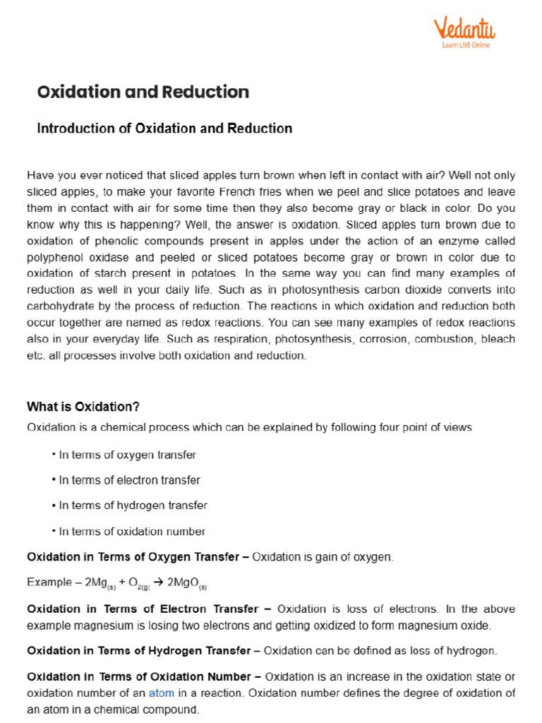 Oxidation and Reduction | PDF