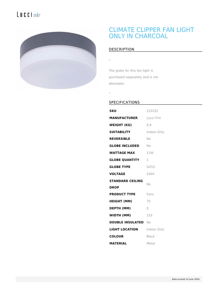 Charcoal Climate Clipper Fan Light | PDF
