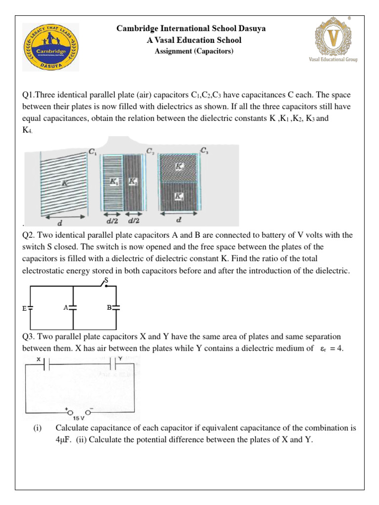 Assignment 12th Capacitors | PDF | Capacitor | Capacitance