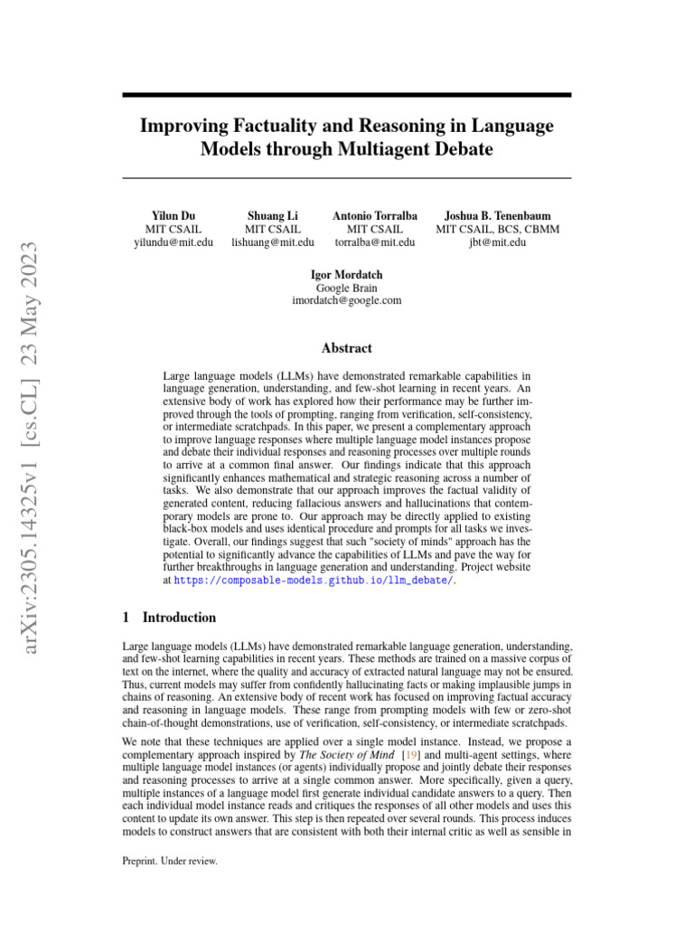 Improving Factuality and Reasoning in Language | PDF | Agent Based Model | Reason