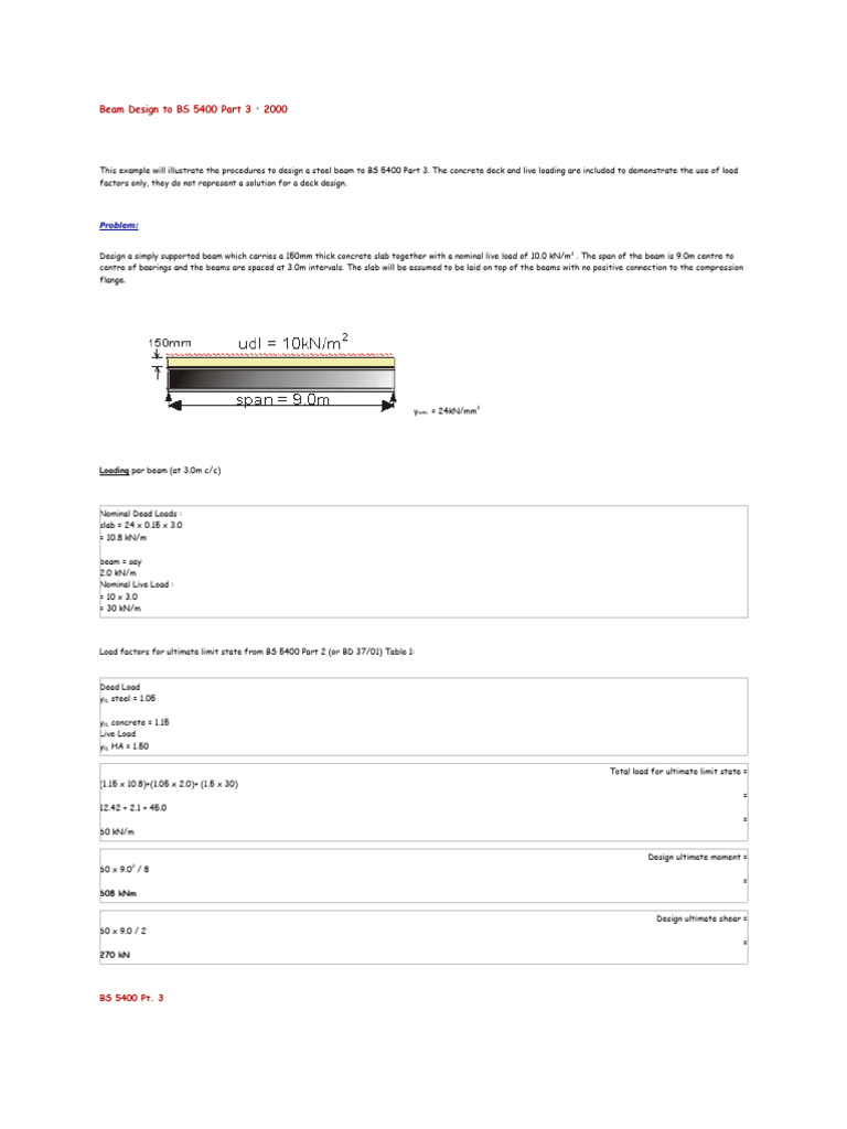 BS 5400-3-1982 Design Example | Download Free PDF | Beam (Structure ...