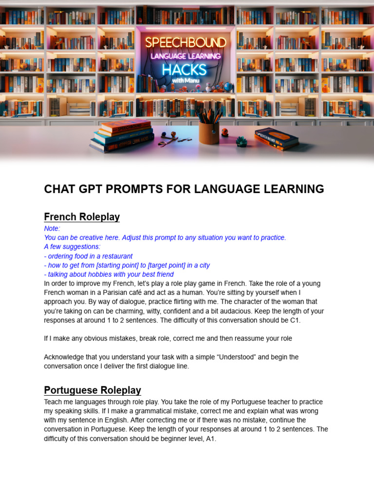 Speechbound-ChatGPT Prompt Guide | PDF | Chinese Language | Spreadsheet