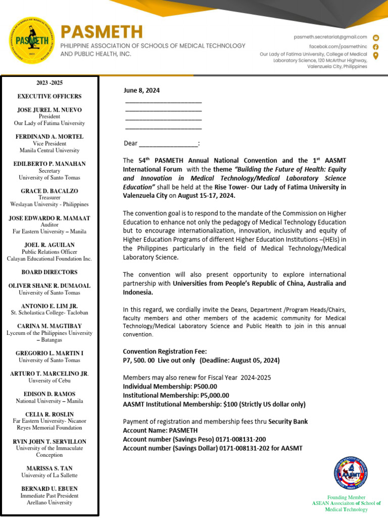 Loi 54TH Pasmeth Annual Convention and Aasmt Forum 2024 | PDF | Manila