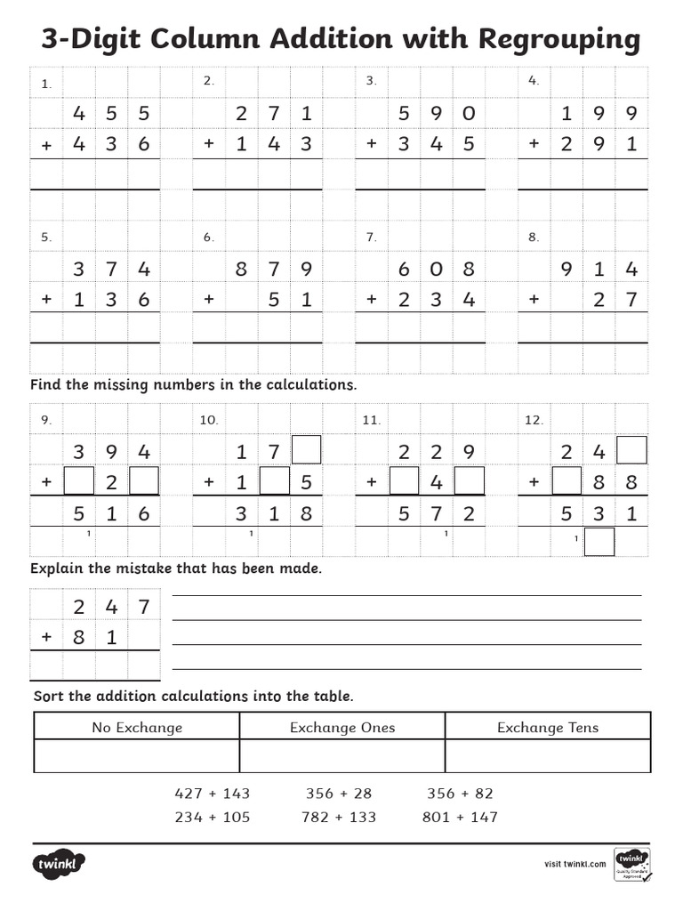 t2 M 4799 3 Digit Column Addition Worksheet Ver 4 | PDF
