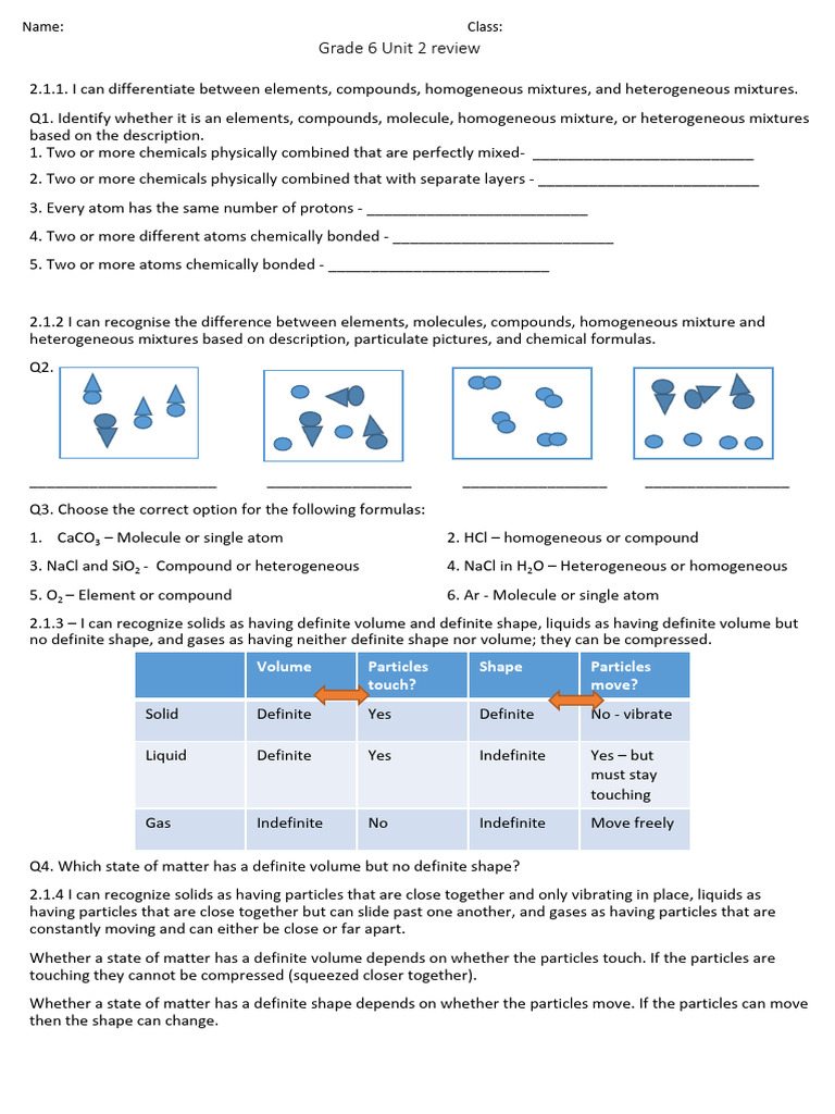 2 G6 Unit 2 Review | PDF | Mixture | Density