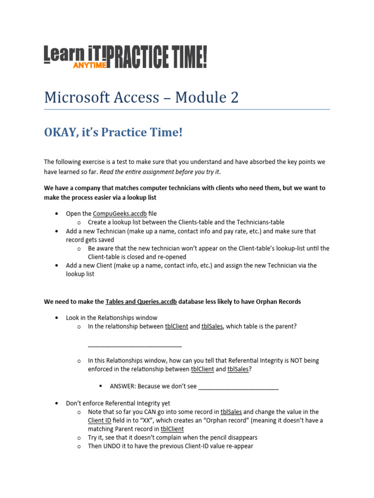 Access Database Practice Exercise | PDF | Computers