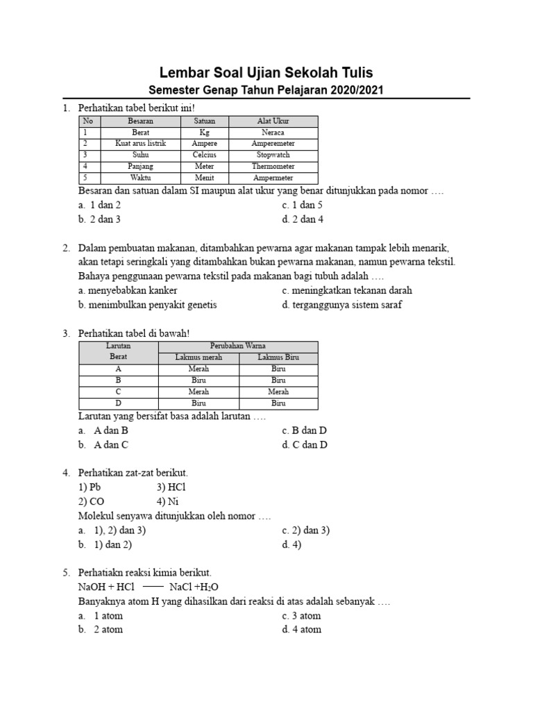 Soal Ujian Sekolah Ipa | PDF