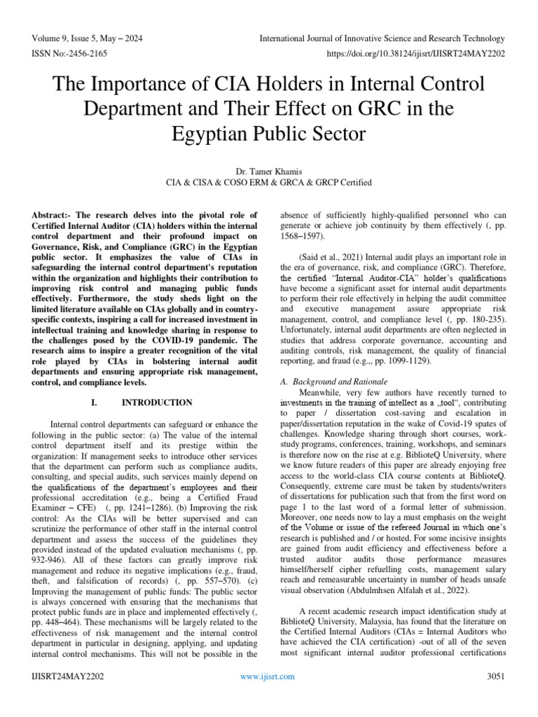 The Importance of CIA Holders in Internal Control Department and Their ...