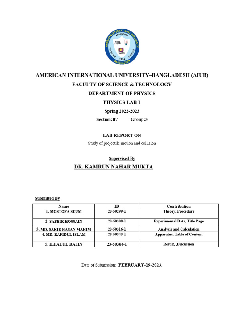 Physics 1 Lab Report 3 B7 | PDF | Collision | Velocity