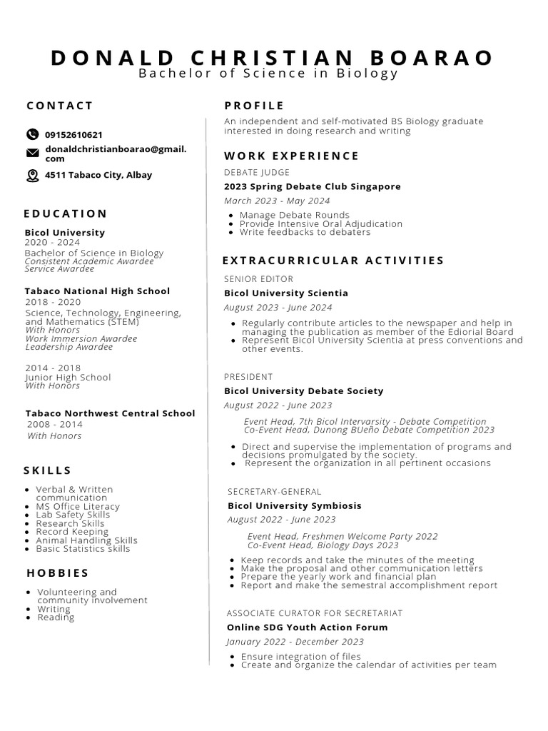 Boarao, DC Resume | PDF | Science