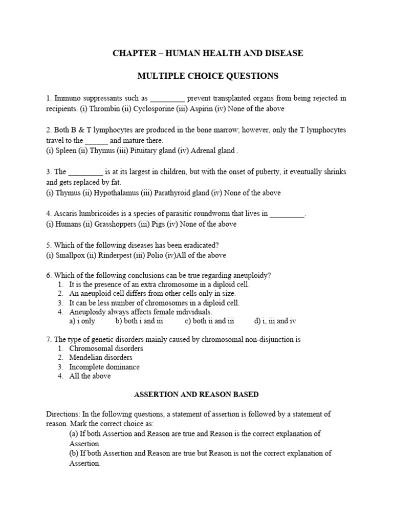 Biology Work Sheet 4 - Human Health and Disease | PDF | Molecular ...