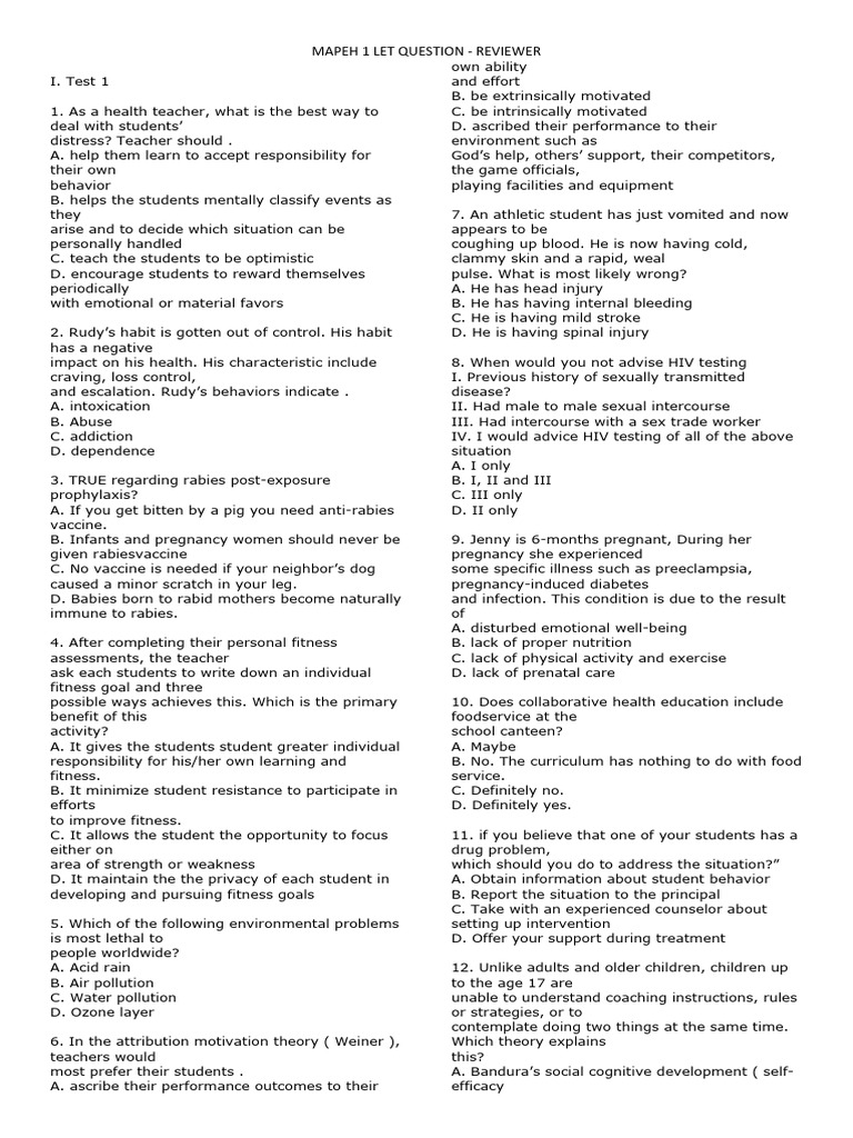 MAPEH 1 LET QUESTION - REVIEWER | Download Free PDF | Breastfeeding ... MAPEH 1 LET QUESTION - REVIEWER | Download Free PDF | Breastfeeding ...