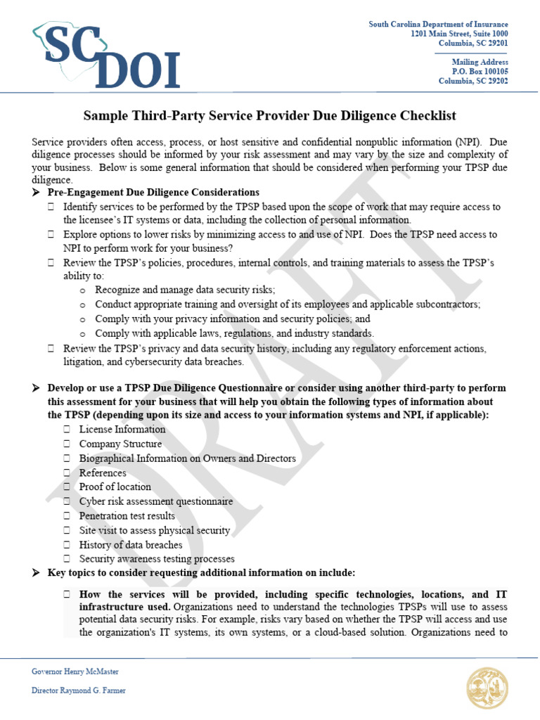 TPSP Due Diligence Checklist Guide | PDF | Computer Security | Security