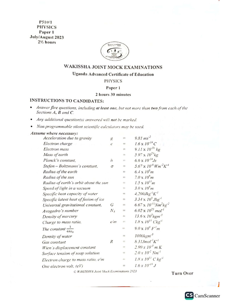Wakissha Uace Physics 1 2023 | PDF
