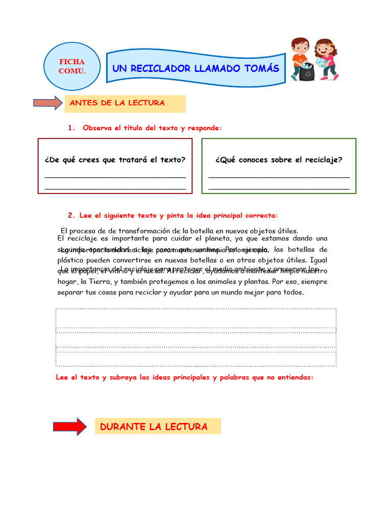 Ficha Comu Mier 5 Reciclador Llamado Tomas 933623393 Prof Yessenia ...