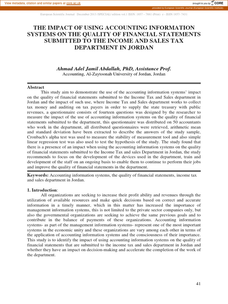 The Impact of Using Accounting Information Systems On The Quality of Financial Statements ...