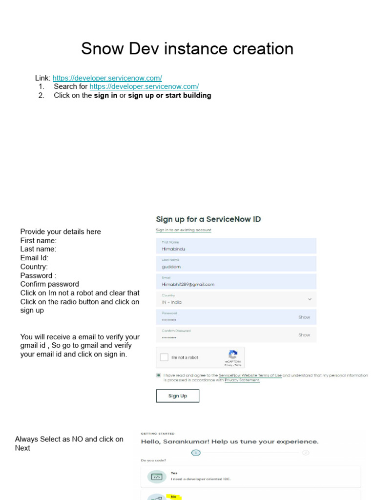 Create a Snow Dev Instance Guide | PDF | Career & Growth | Computers