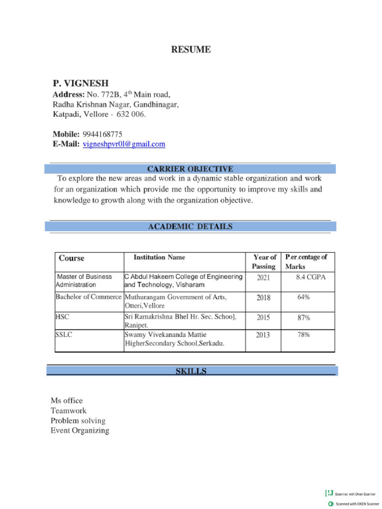 Vignesh Resume 2024 | PDF