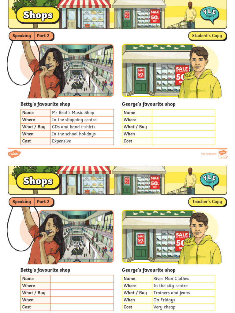 T e 1685957493 Esl Yle Flyers Speaking Part 2 Worksheet Shops Kids A2 - Ver - 1 | PDF