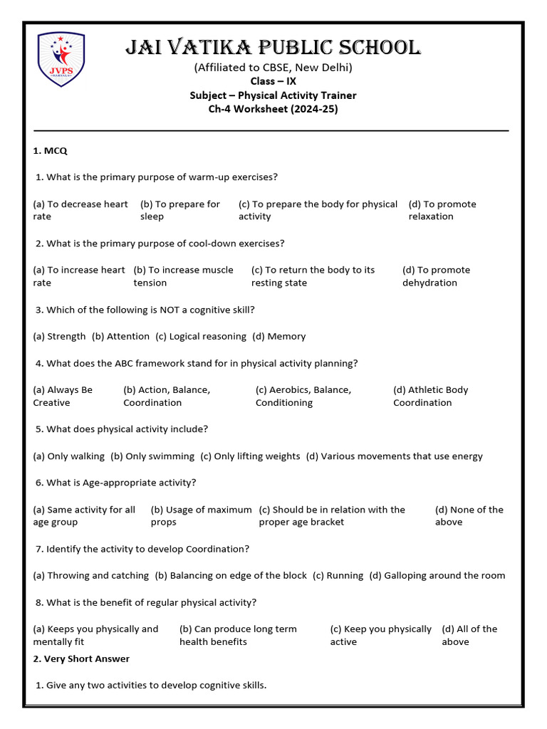 Resource 20240530084749 9th Class Ch-4 Worksheet | PDF | Strength Training | Physical Exercise